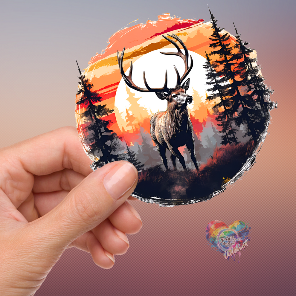 SunSet Deer UV DTF Decal 3.5 inches – Sparkly MeMaw LLC