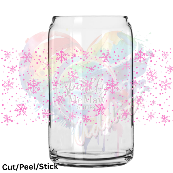 Pink Snow Flakes UV DTF 16 oz Wrap – Sparkly MeMaw LLC