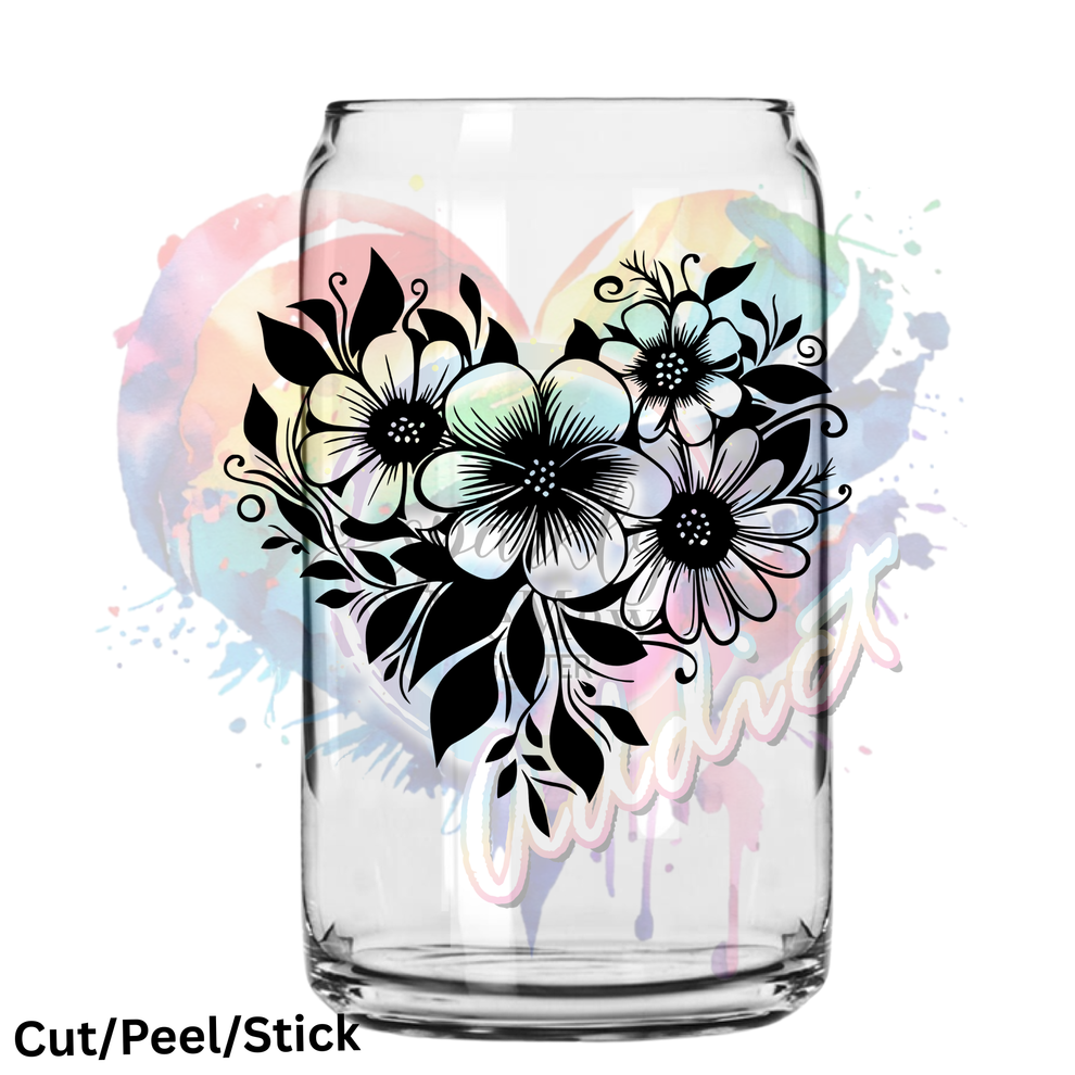 Flower Heart UV DTF Decal – Sparkly MeMaw LLC