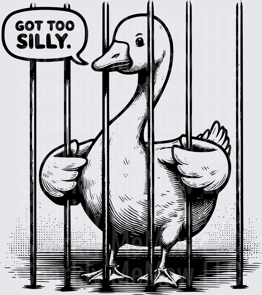 Duck Behind Bars Got Too Silly Funny Jail Meme UV DTF Decal – Sparkly ...