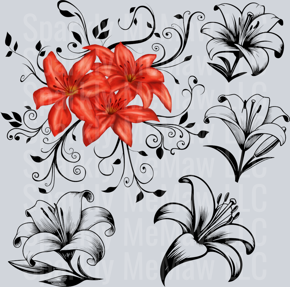 Fire Lilly UV DTF Sheet – Sparkly MeMaw LLC